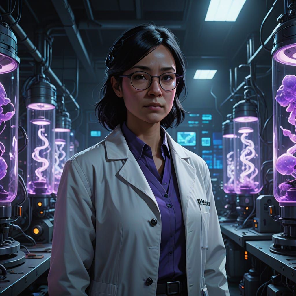 Scientist Amidst Ethereal Beings in a Futuristic L... - AI Art