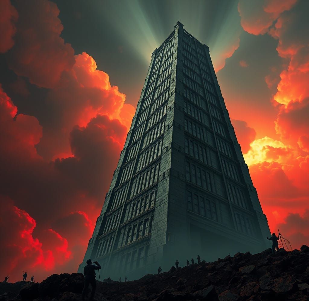 Cyberpunk Apocalypse: Tower of Babel Collapse - AI Art