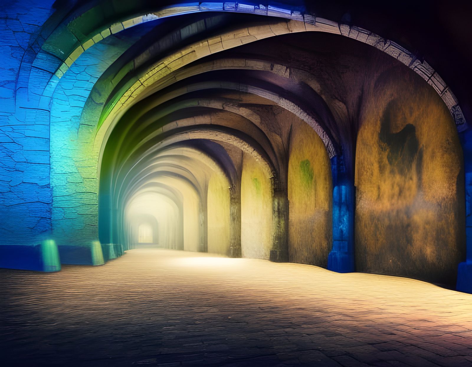 Underground, luminescent, magical, kingdom, blue light.Fantasy - AI ...