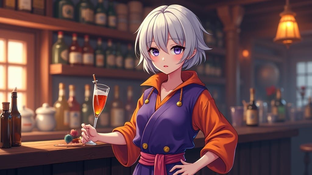 Cyberpunk Fantasy Tavern Keeper in Vibrant Purple ... - AI Art