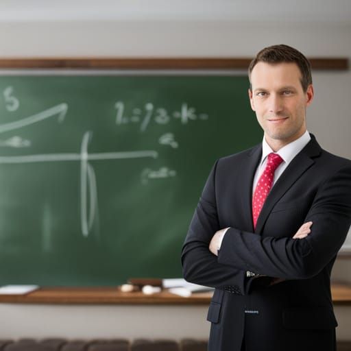 math teacher, man in suit and tie, huge green chalkboard with white ...