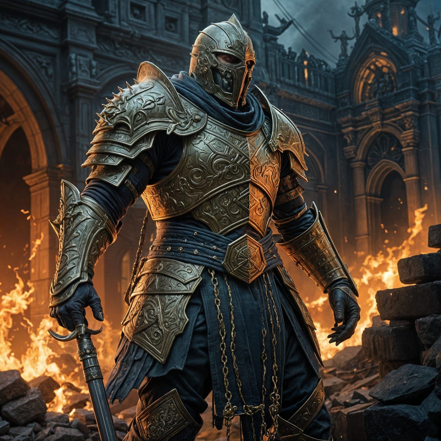 God of Combat in Blood-Red Armor Wields Menacing F... - AI Art