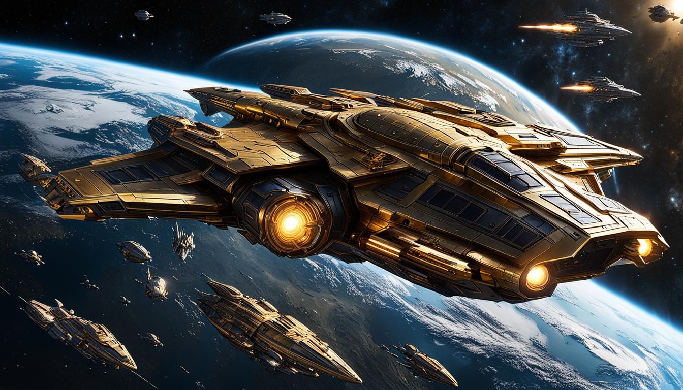 Behold the galaxy's guardian: a gold colored colossal war-class capital ...