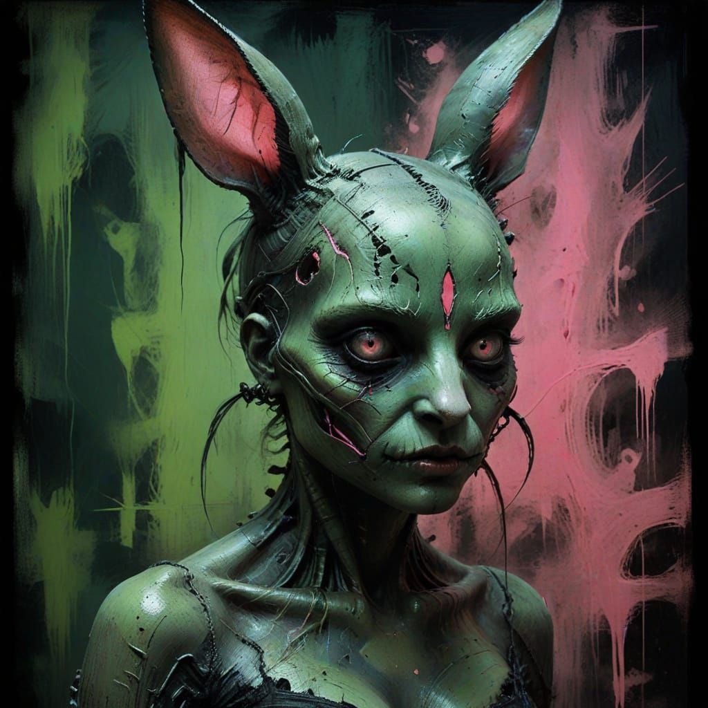 Gothic Pinup Art: Sinister Bunny Portrait in Impas... - AI Art