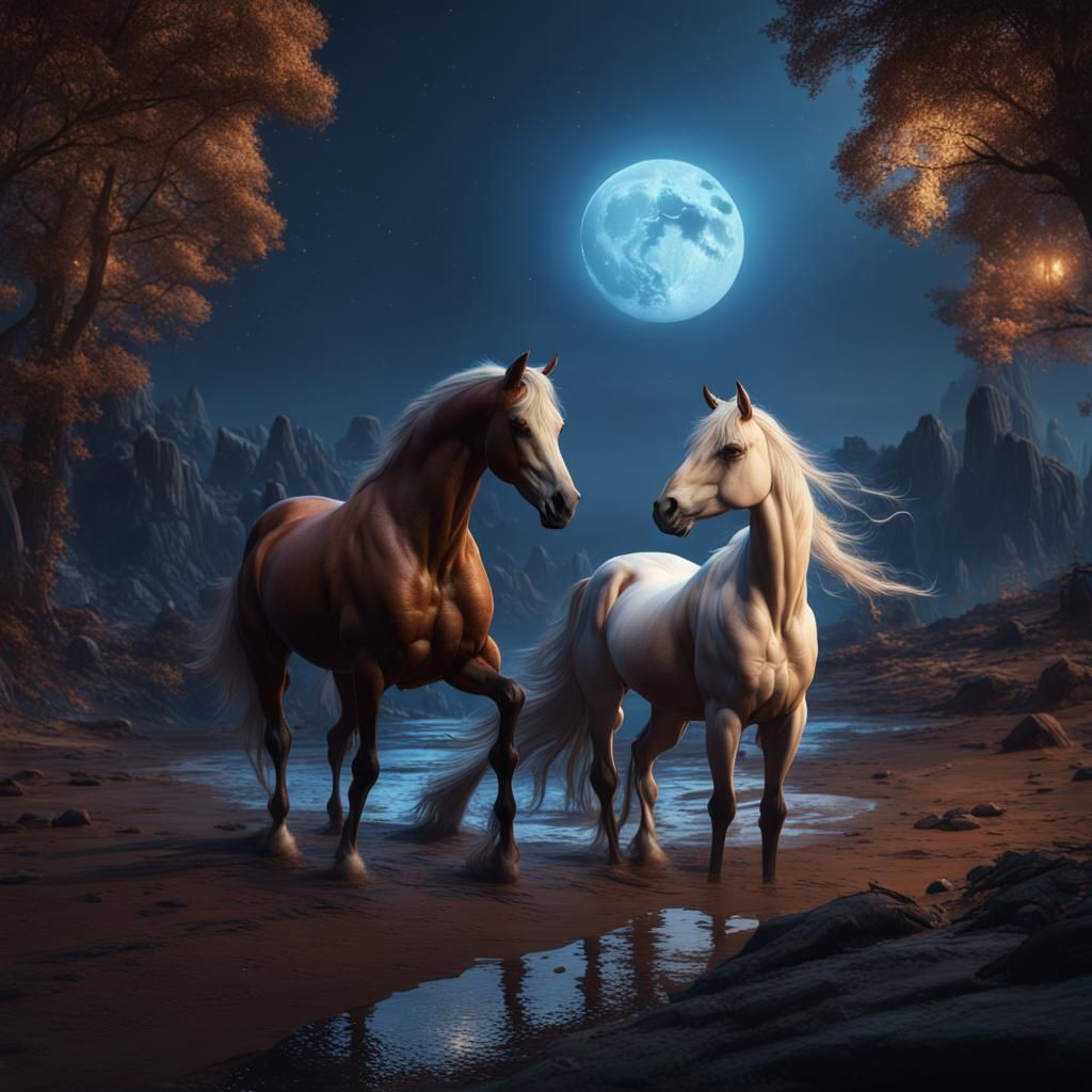 Moonlight Horses - AI Generated Artwork - NightCafe Creator