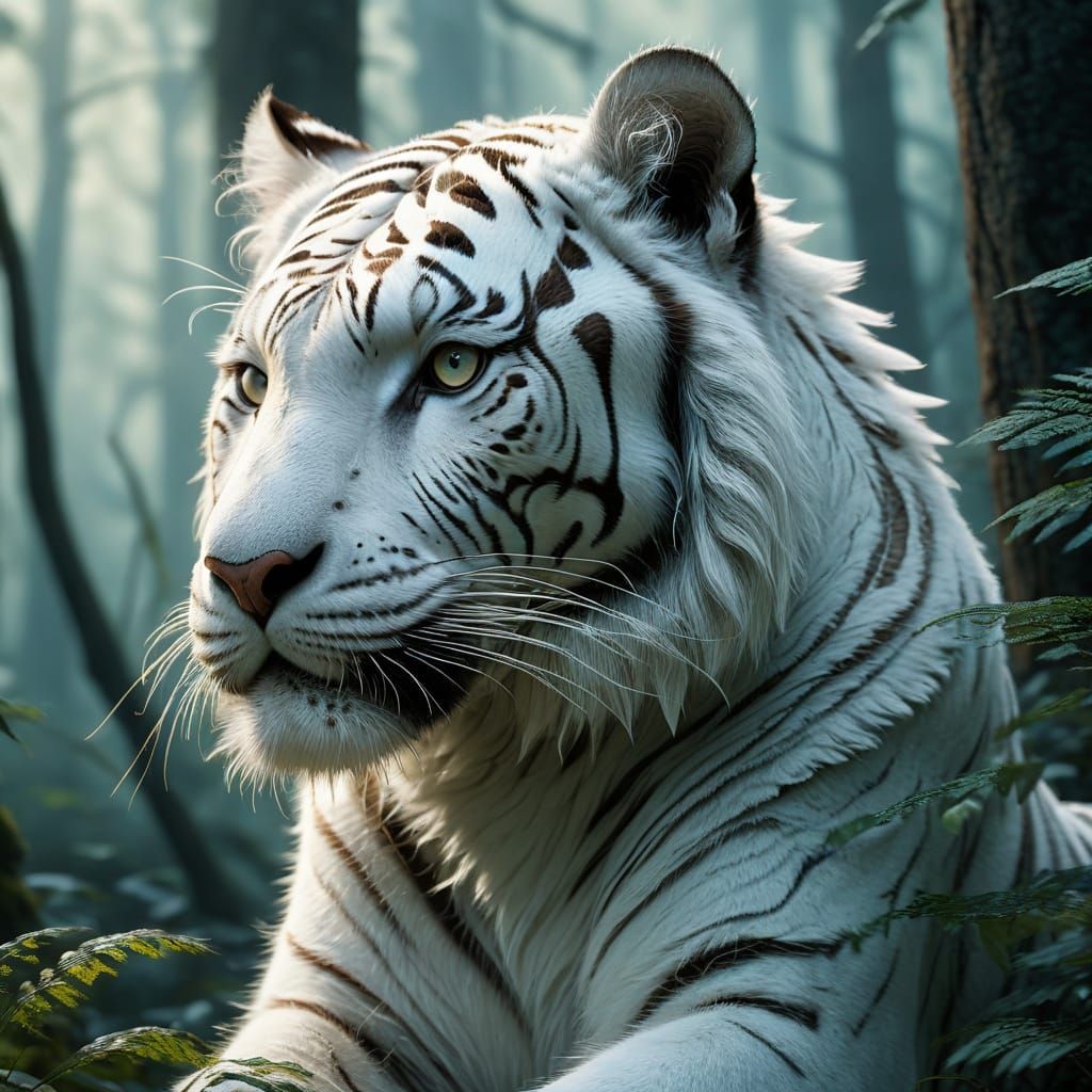 Ethereal Tiger Cub in Dreamlike Forest with Mandel... - AI Art