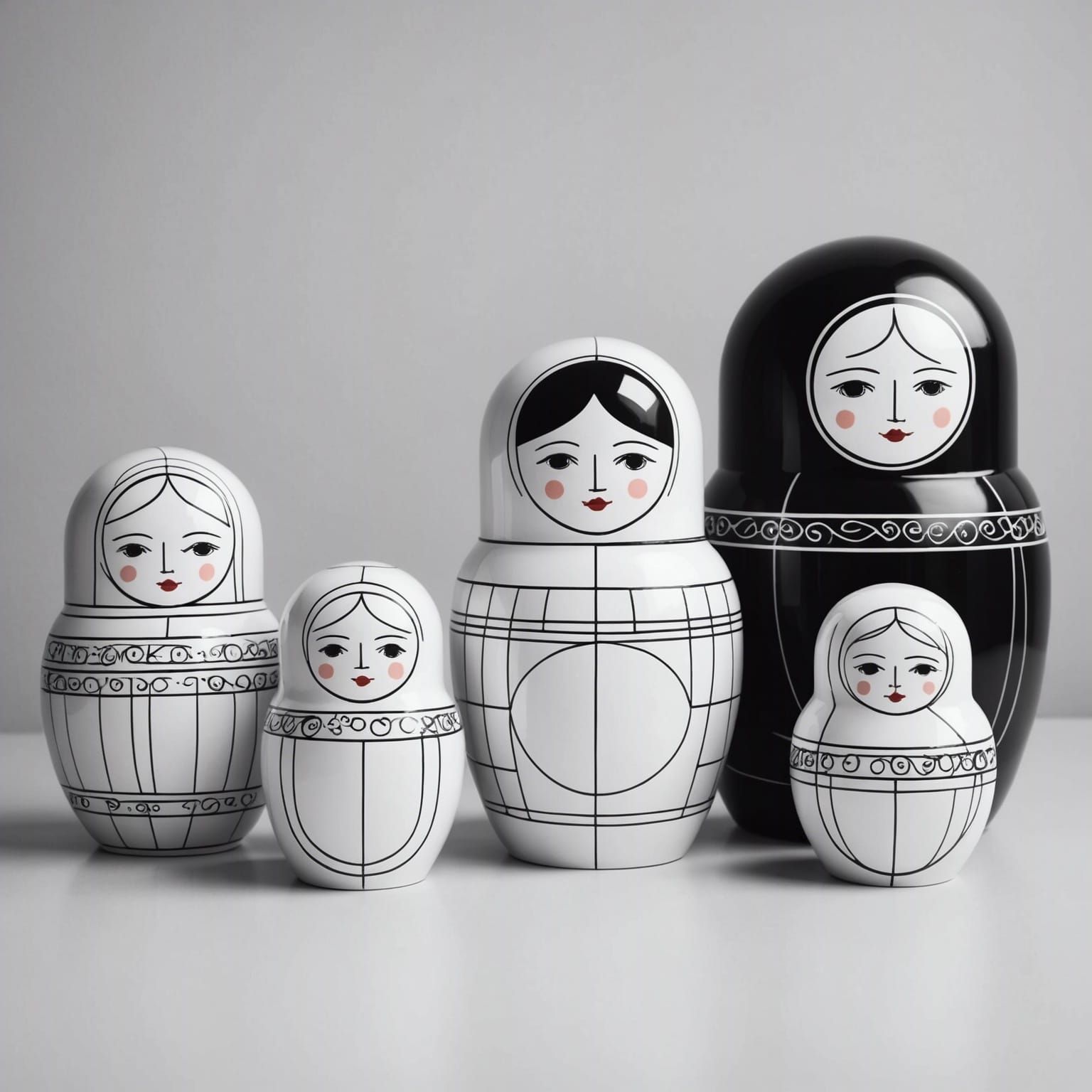 Surreal Black and White Matryoshka Dolls - AI Art