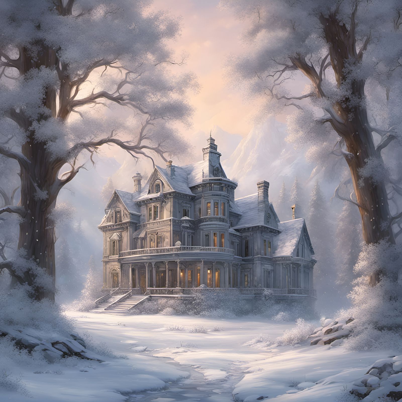 Peaceful hidden Winter Retreat - AI Generated Artwork - NightCafe Creator