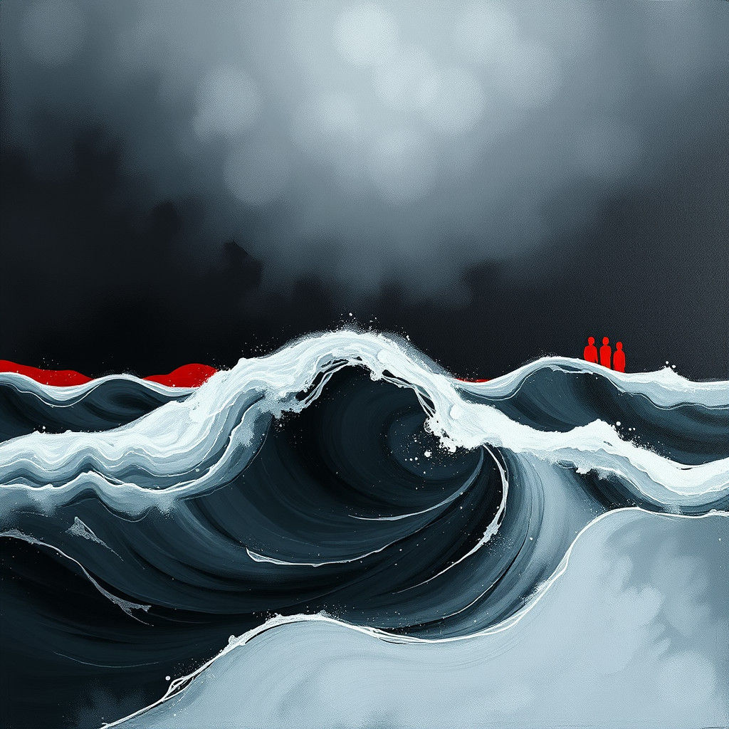 Gray Sea Waves Meet Ogee Grids in Modern Abstract ... - AI Art