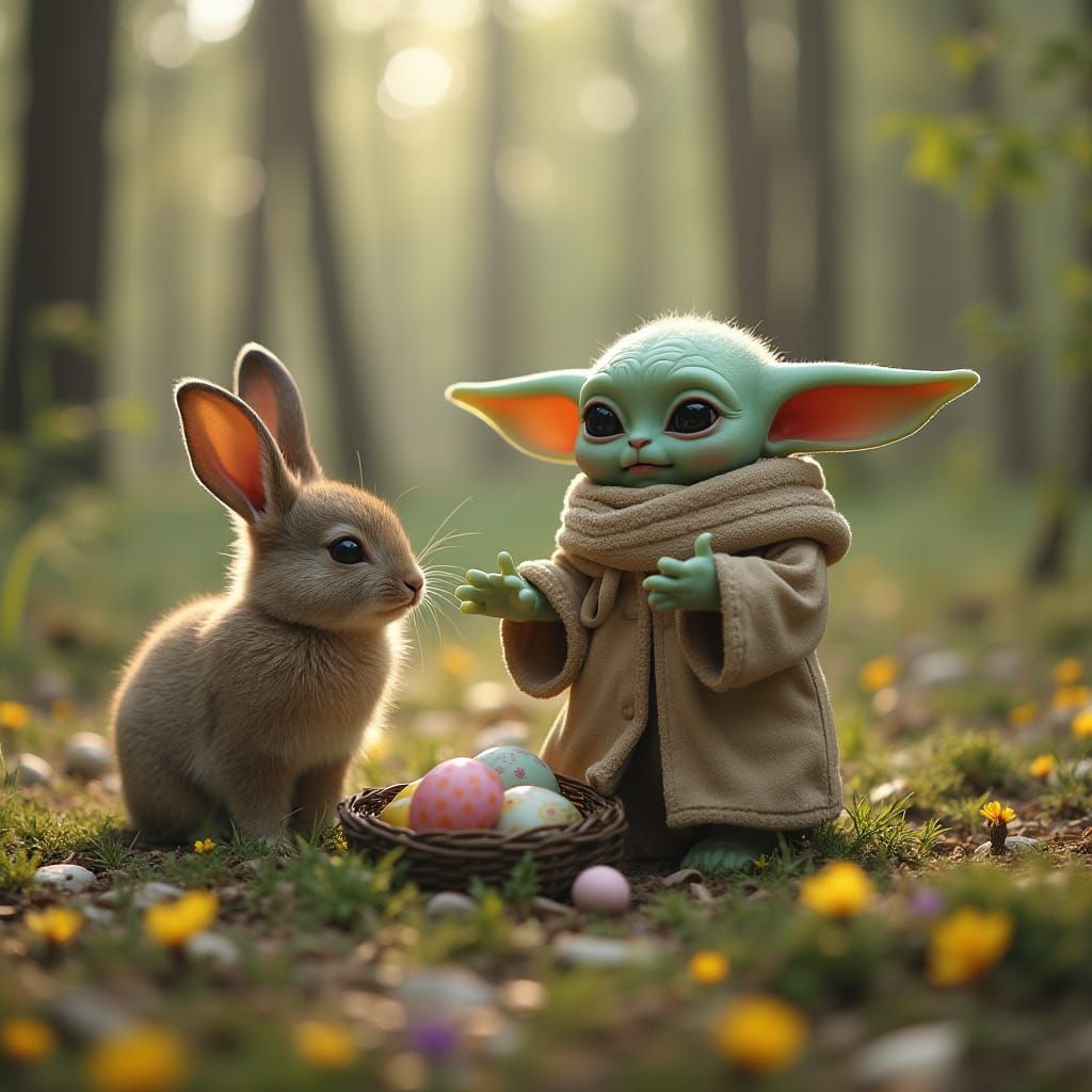 The mandalorian and baby Yoda grogu counting Easter eggs in a ...
