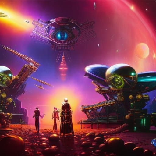 Cosmic sci-fi, spacecore, cyberpunk, steampunk, dark academia, fantasycore, alien space outlaw ...