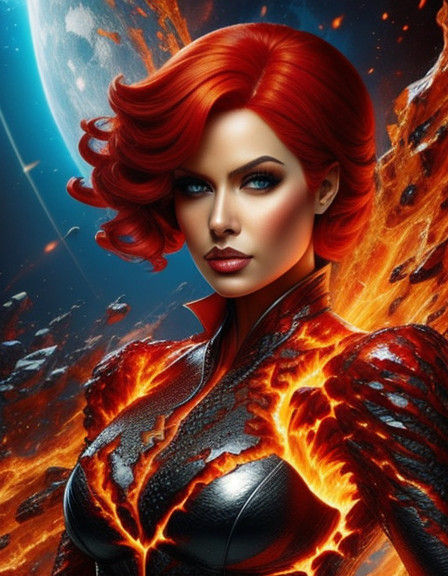 Sultry Elemental Woman Amidst Fierce Lava in Vibra... - AI Art