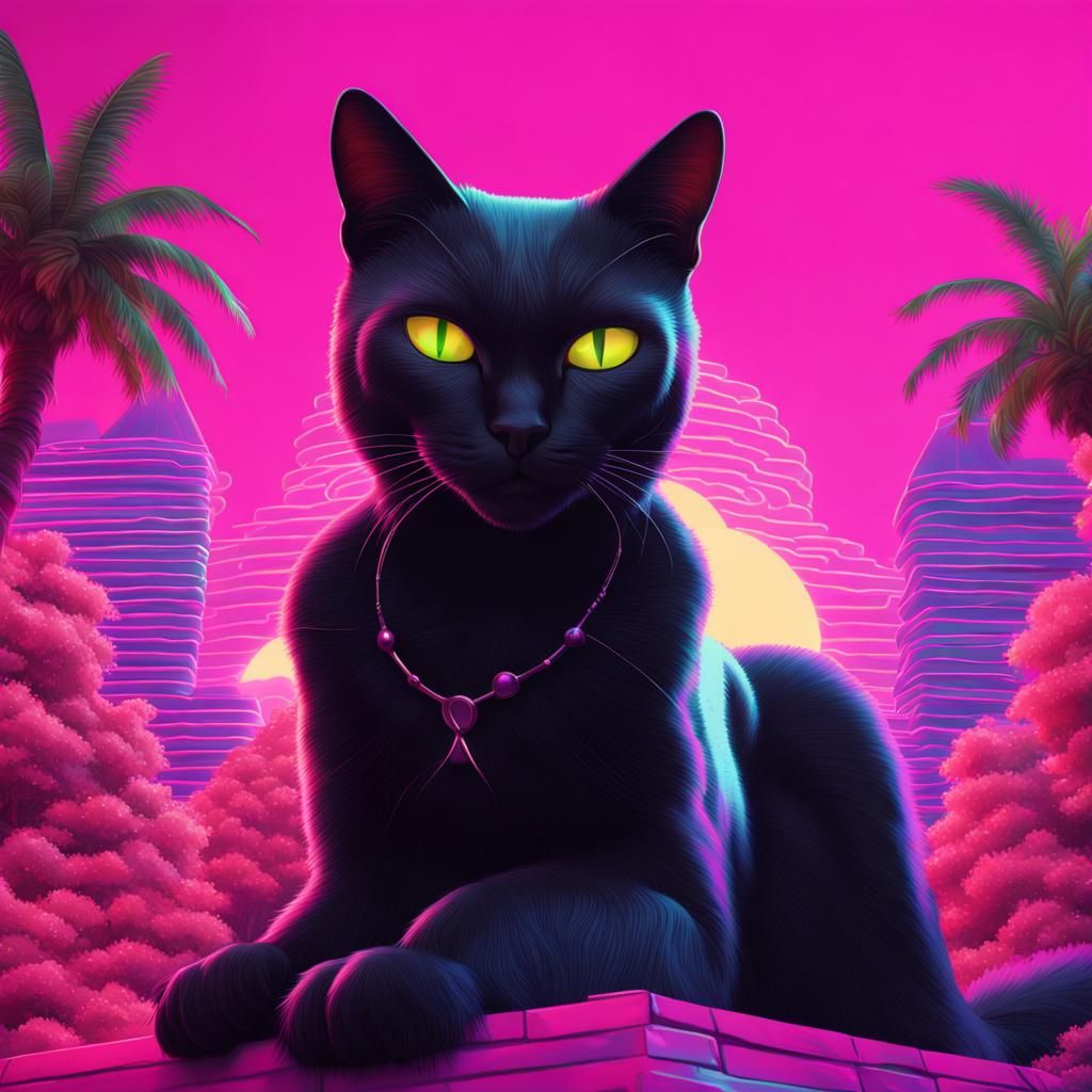Vaporwave Black Cat - AI Generated Artwork - NightCafe Creator