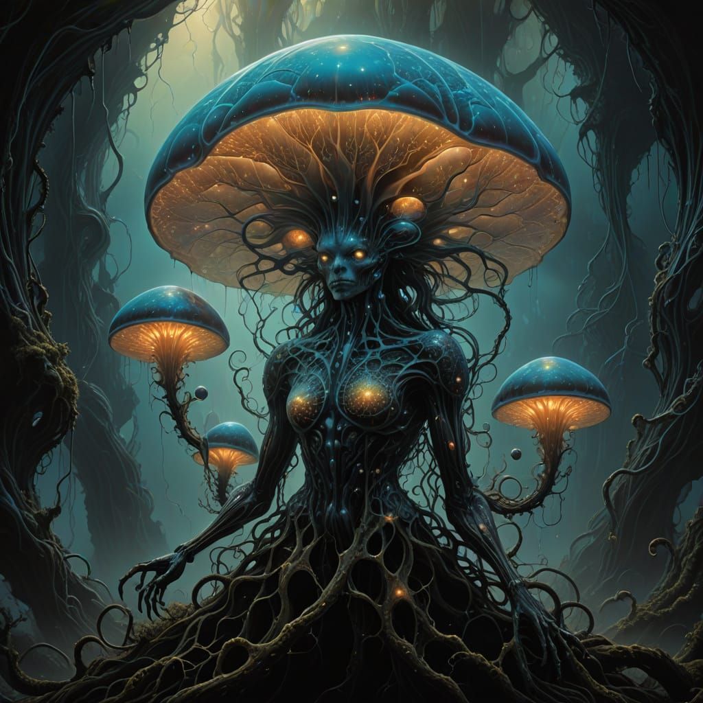 Fantasy fungus queen - Iridescent Fungus Goddess in Shimmeri...