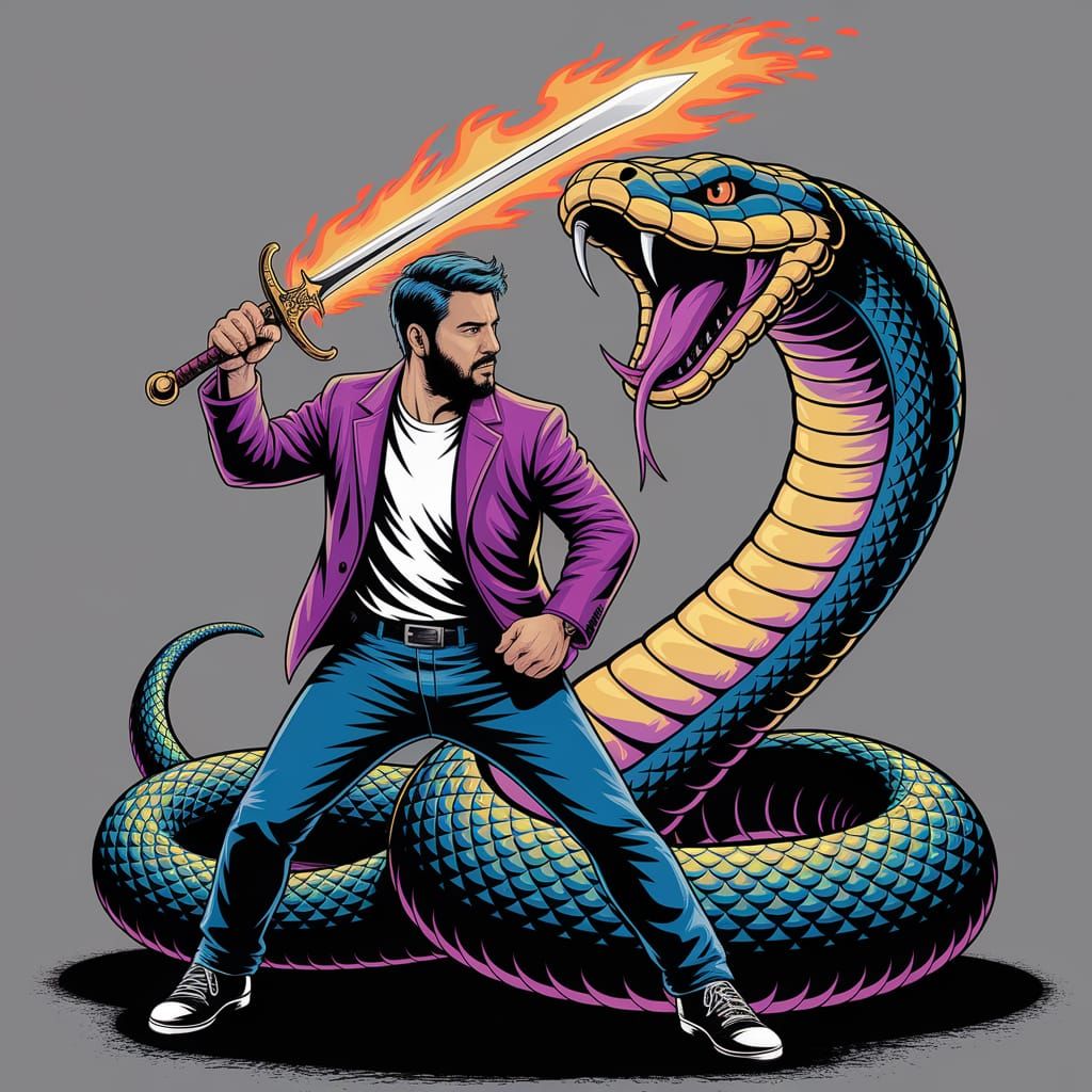 Hero Battles Behemoth in Vibrant Street Art - AI Art