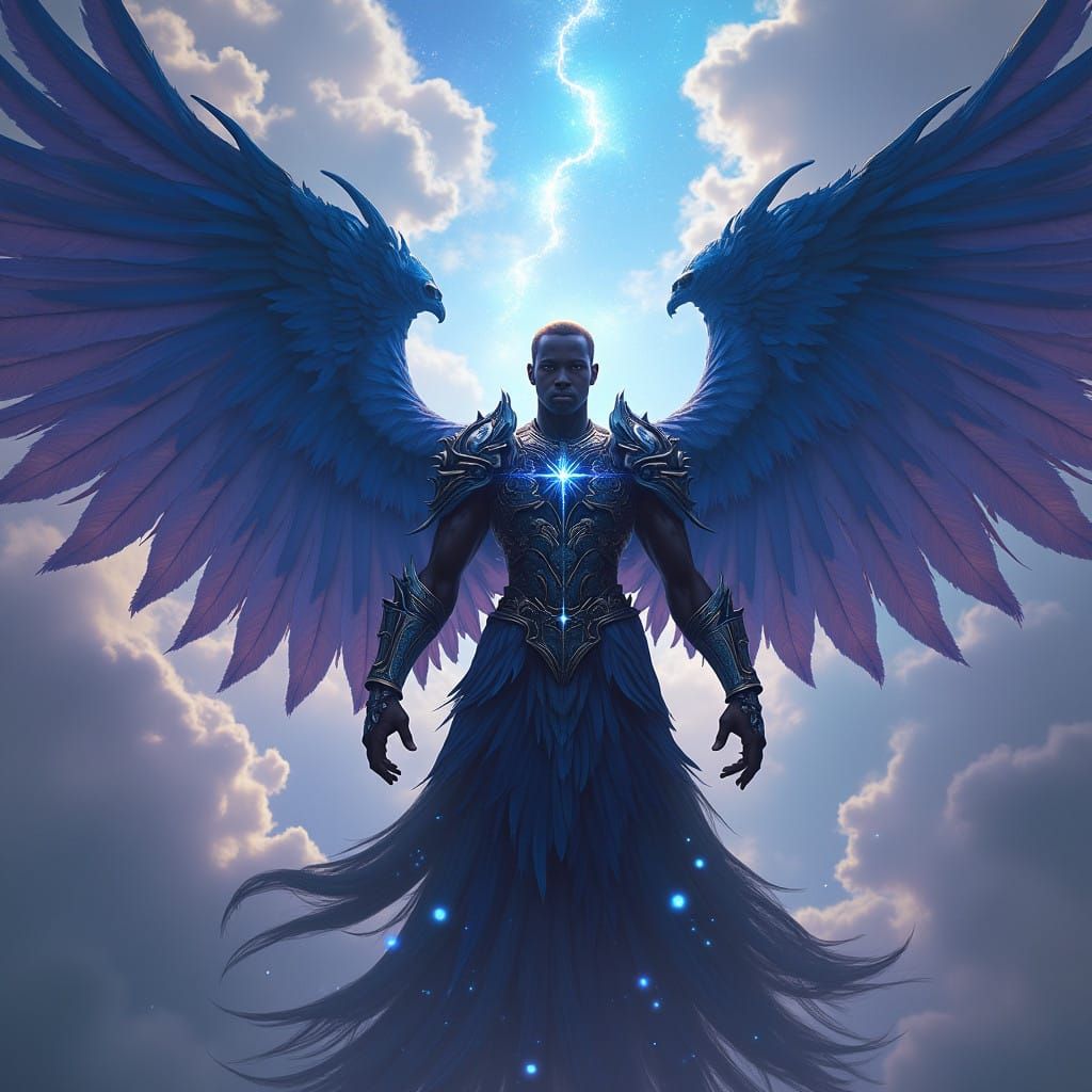 Majestic Winged Male Figure in Richly Detailed Fan... - AI Art