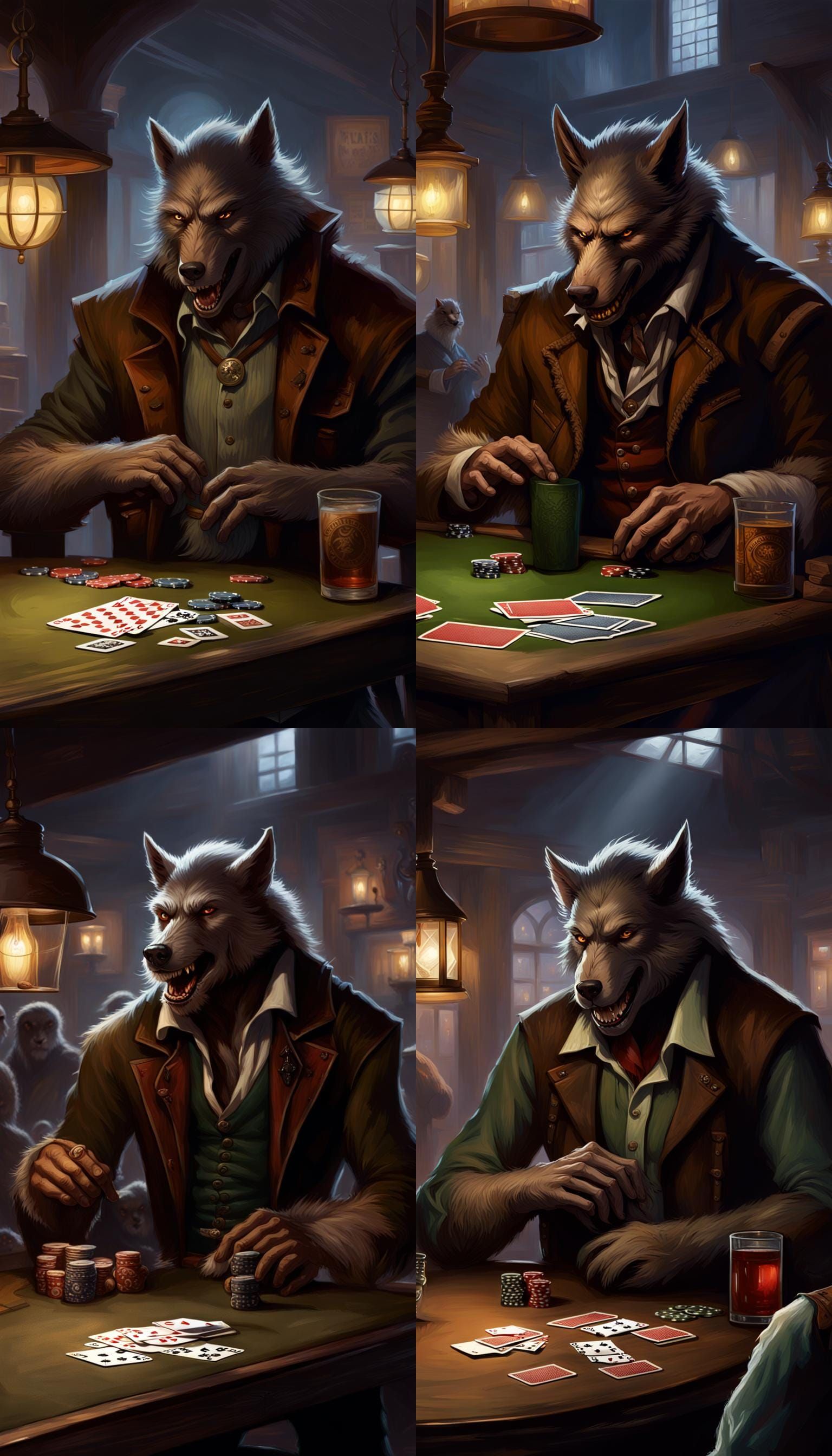 friendly werewolf playing poker, old west, in a new orleans bar, Magic ...