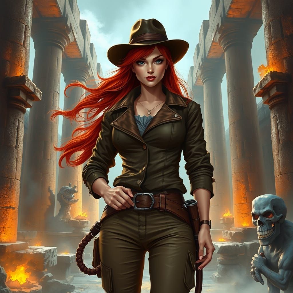 Heroic Treasure Hunter in Ancient Temple Ruins - AI Art