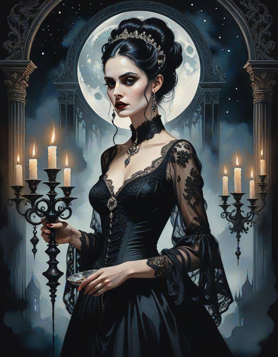 Goth Aristocrat Under Moonlit Stars - AI Art