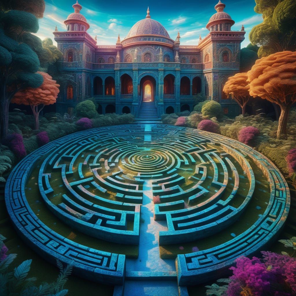 Labyrinth - Surreal Cosmic Labyrinth in Vibrant Metallic Col...