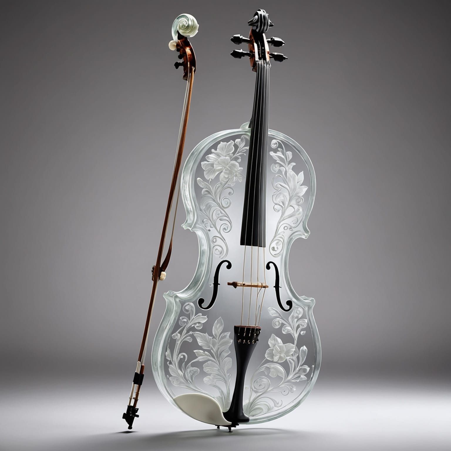 Ethereal Art Nouveau Glass Cello with Florals and ... - AI Art