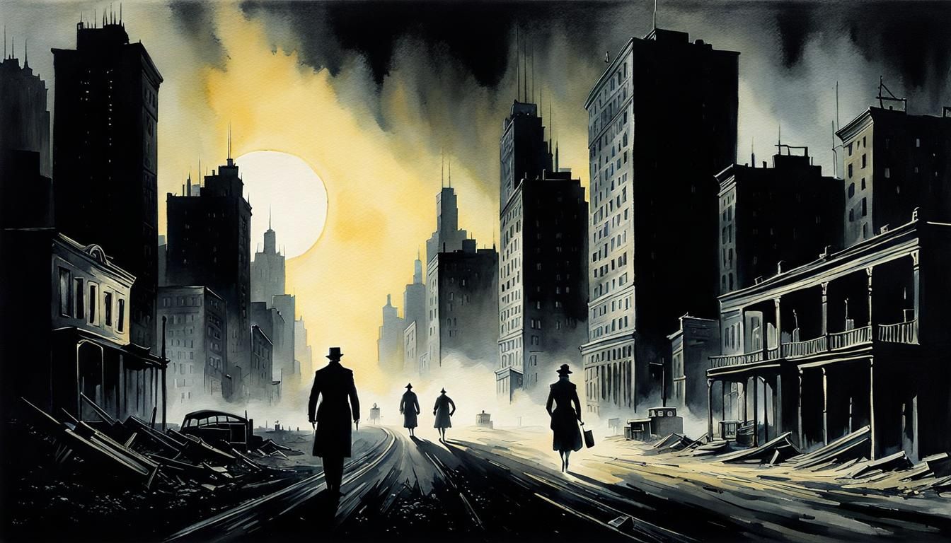 " Ghost Town": shadowy figures in a big nearly deserted dystopian city ...