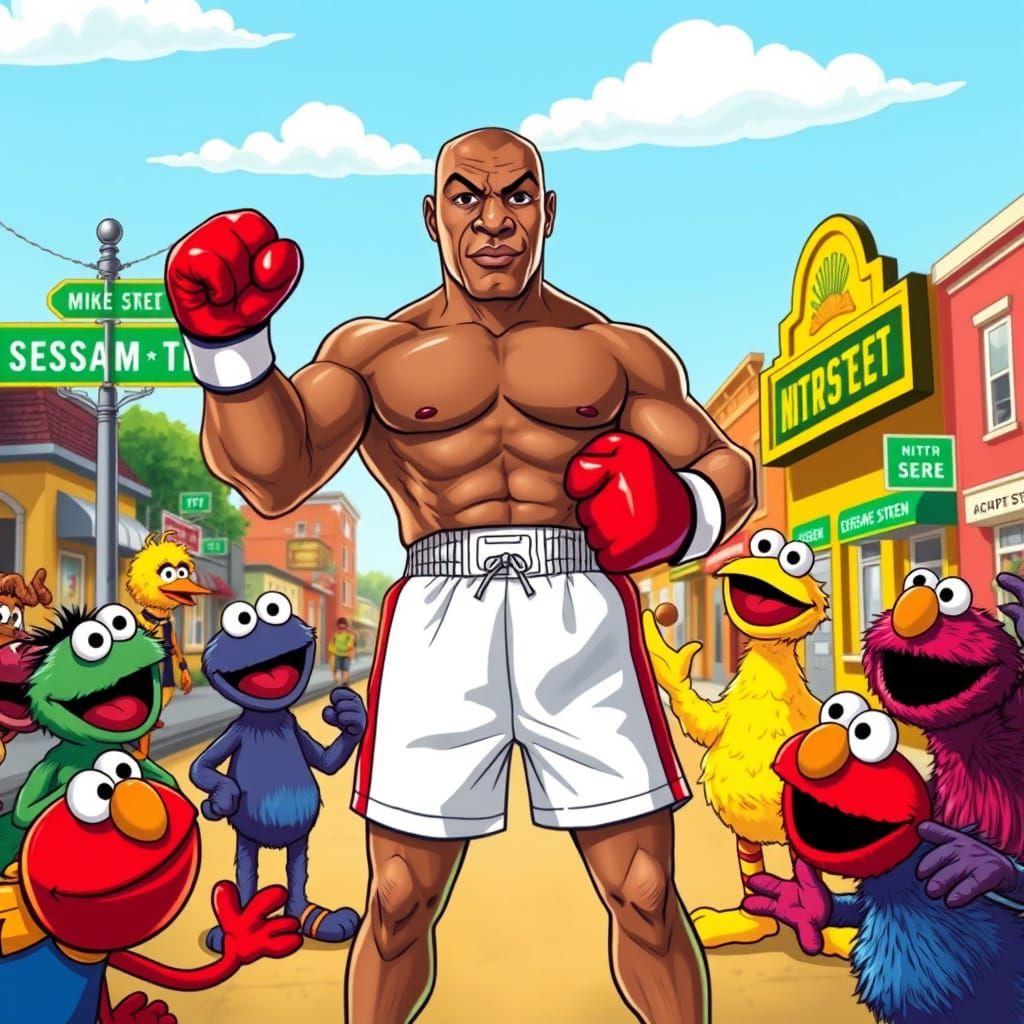 Sesame street and Mike Tyson fighting