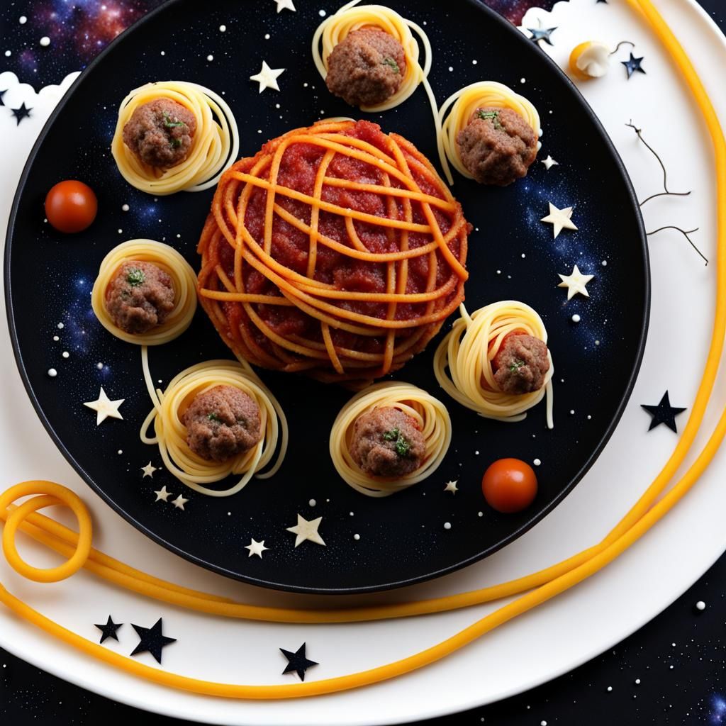Meatball planets with spaghetti rings galaxy - AI Generated Artwork ...