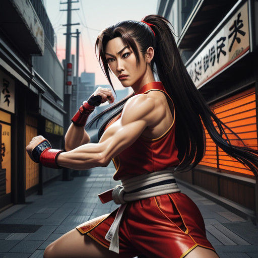 Street Fighter - Mai - Mai Shiranui in Vibrant Tokyo Sunset