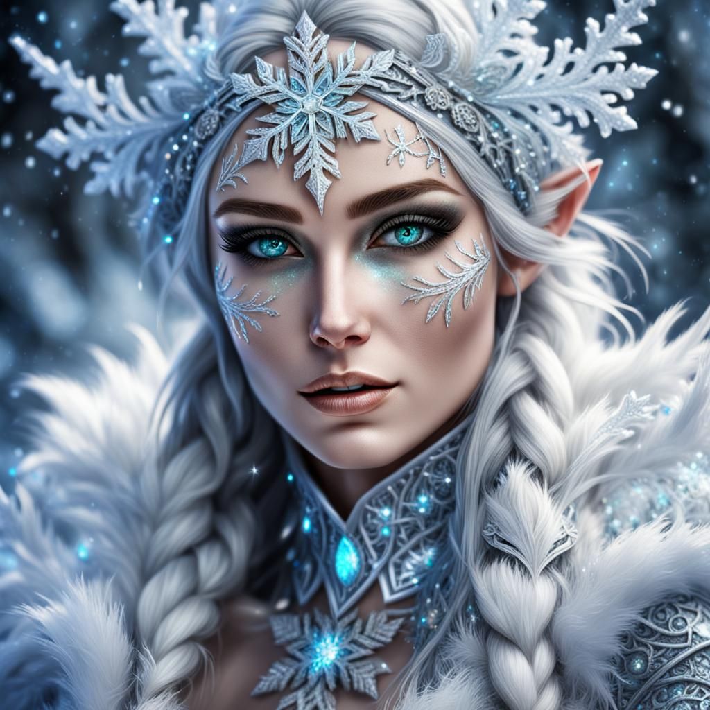 Queen of Snow Elves - Ethereal Snow Elf Maiden in Iridescent...