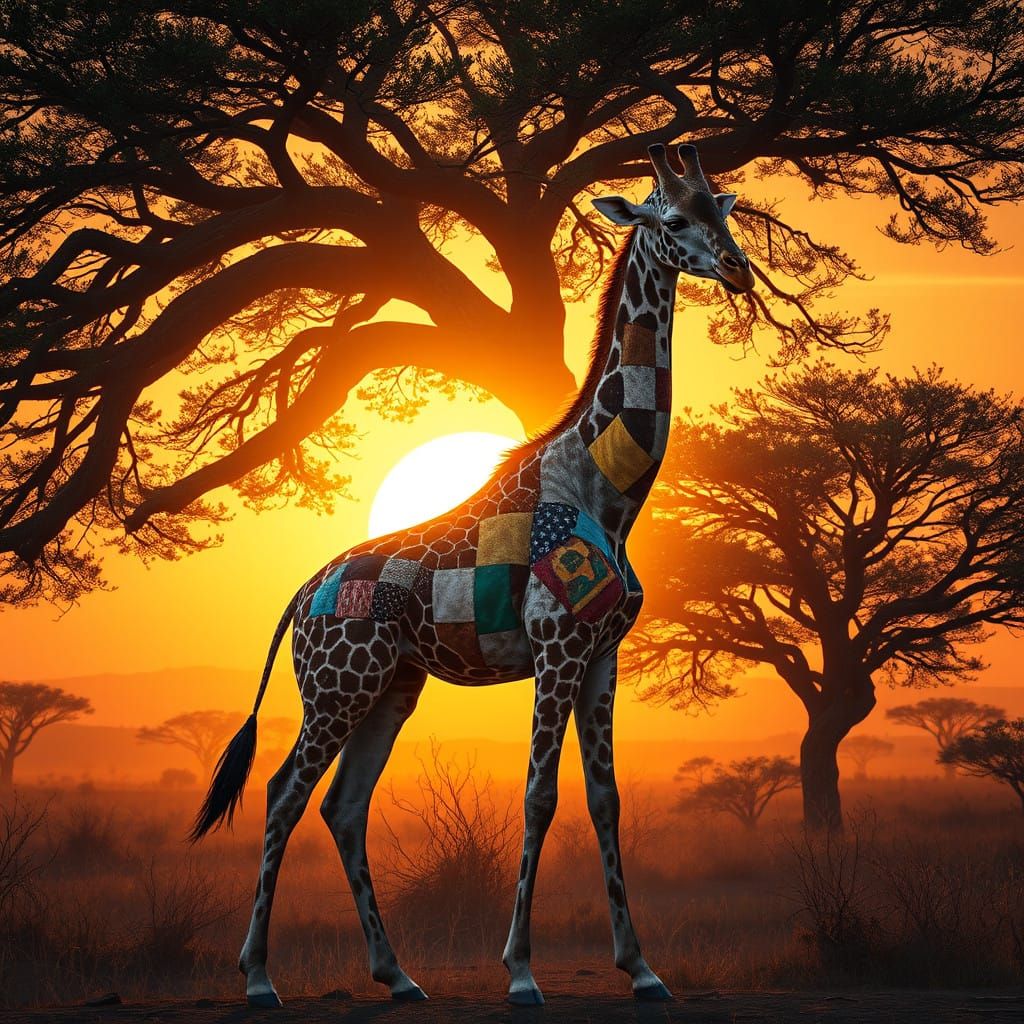 patchwork giraffe - Majestic Patchwork Giraffe Stands Under ...