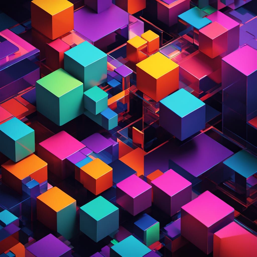 Abstract Art - Cubes - Vibrant Geometric Abstractions in Dyn...