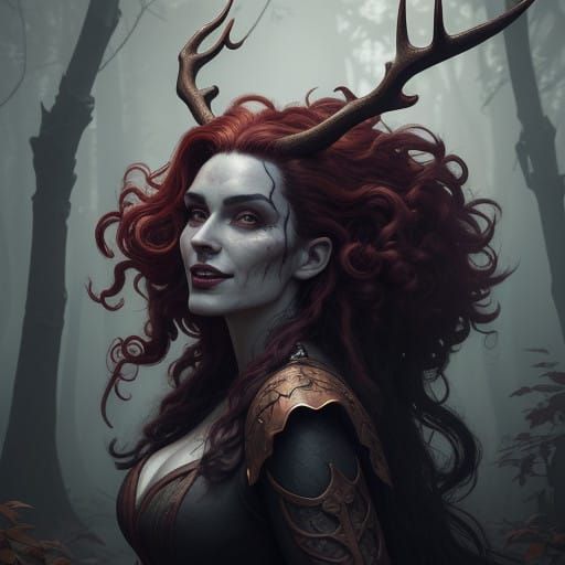 Majestic Tiefling Woman in Whimsical, Dark Fantasy... - AI Art