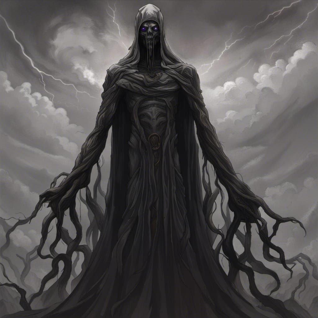 Towering at an immense height, he appears as a colossal humanoid figure ...