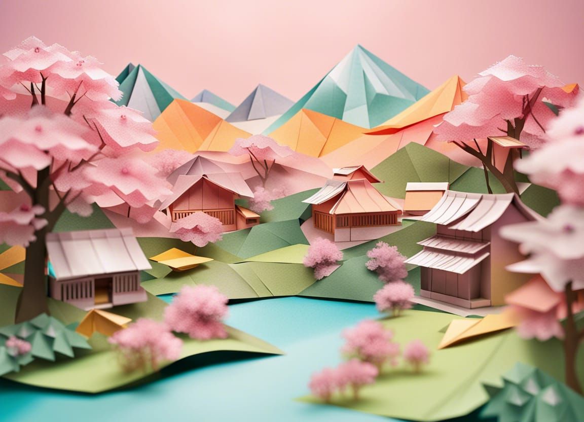 Japanese Countryside Origami - AI Generated Artwork - NightCafe Creator