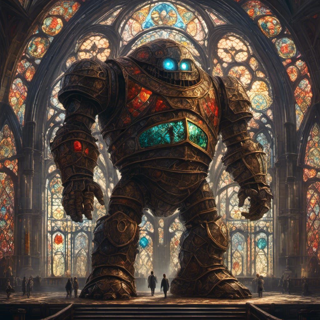 Giant glass golem with stained glass motive. - AI Generated Artwork ...