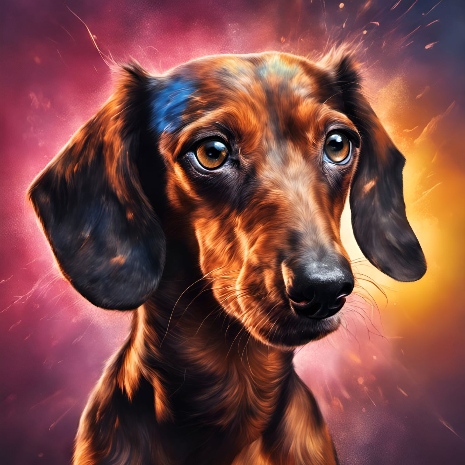 dachshund as flash, Hyperrealistic, splash art, concept art, mid shot ...