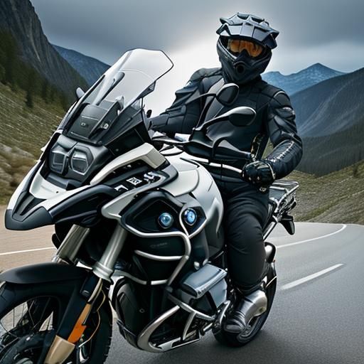 Rider - Motorcycle Rider on BMW GS Adventure in Mountains