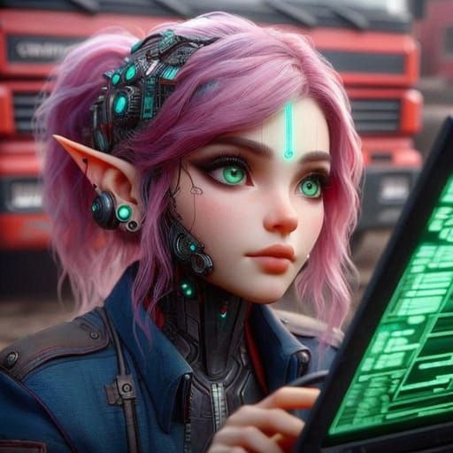 Female Dwarf Rigger in Cyberpunk Digital Art - AI Art