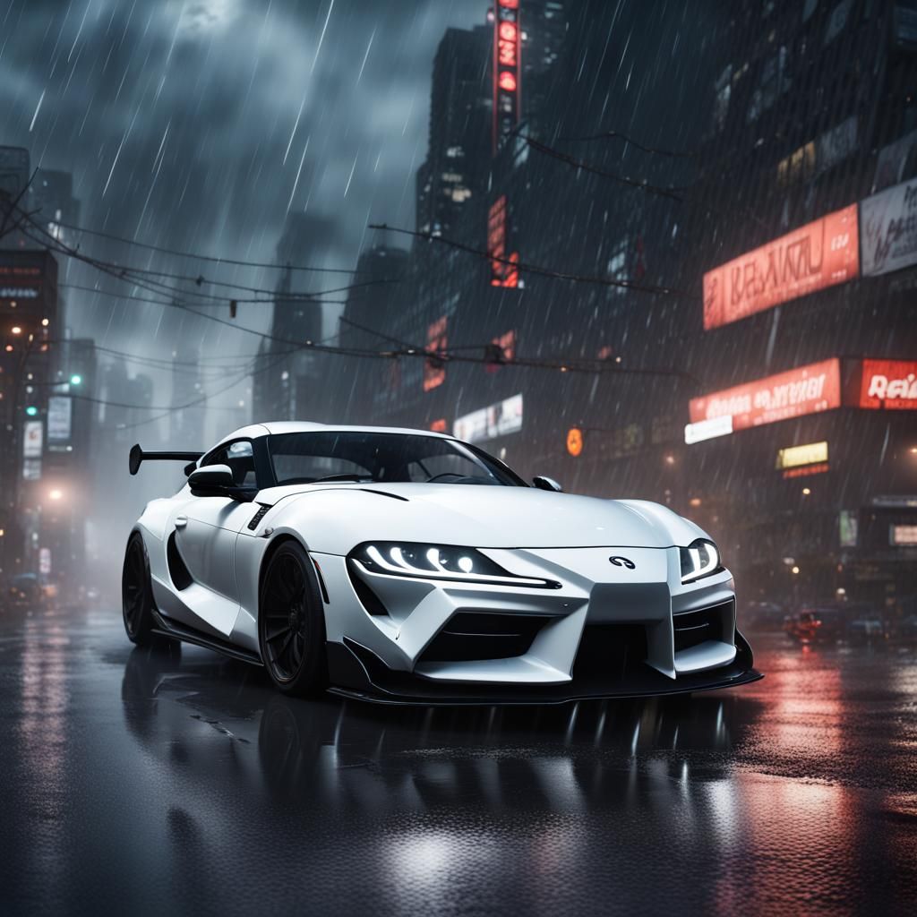 White mk5 supra, night city, storm, raining, lightning, 4k. - AI ...