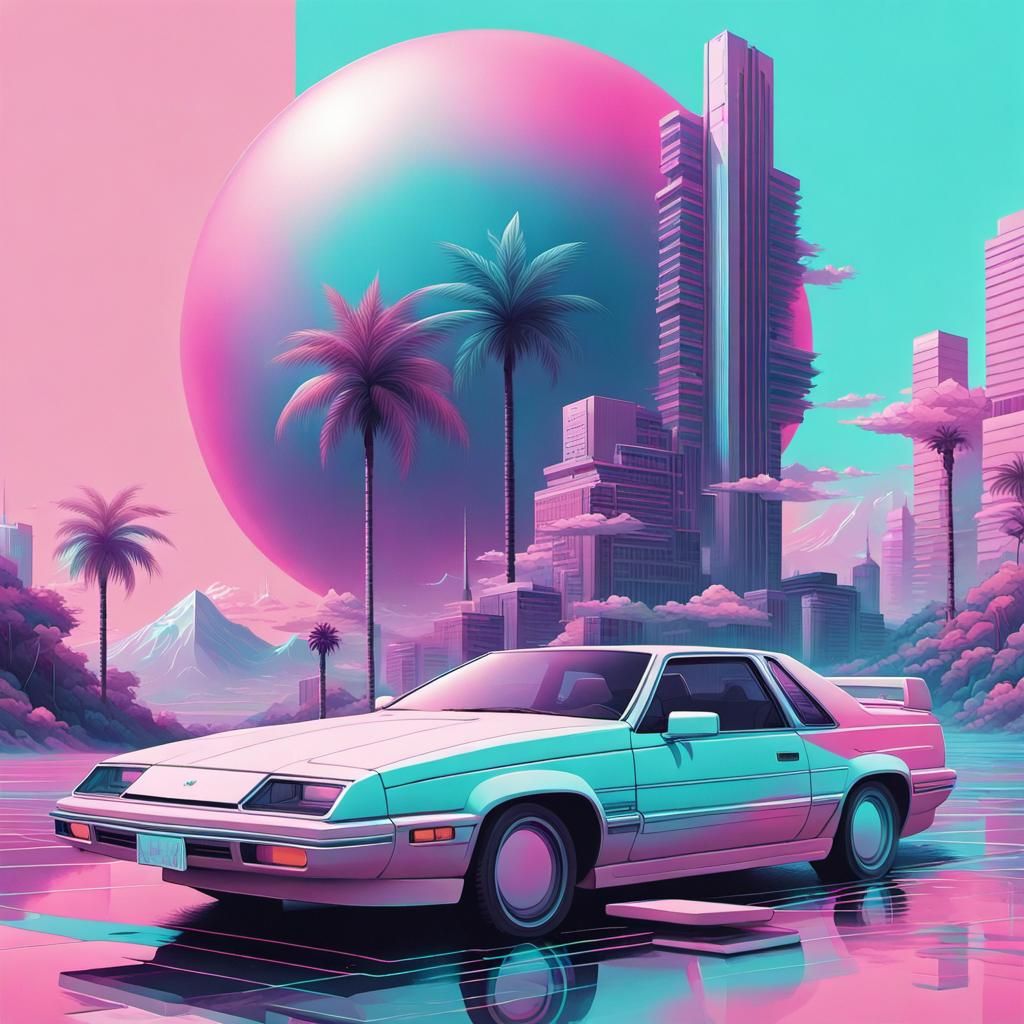 Artwork that encapsulates the essence of vaporwave, a genre that ...