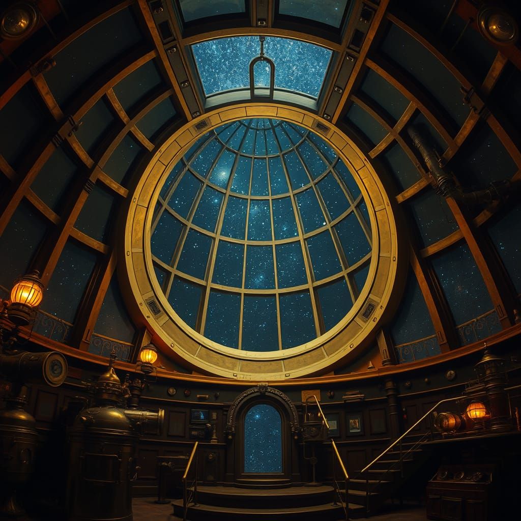 Steampunk Observatory Interior with Celestial Nigh... - AI Art