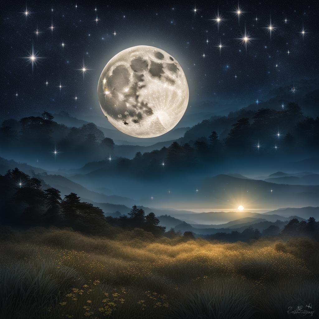 Hazy Full Moon and Twinkling Stars - AI Generated Artwork - NightCafe ...