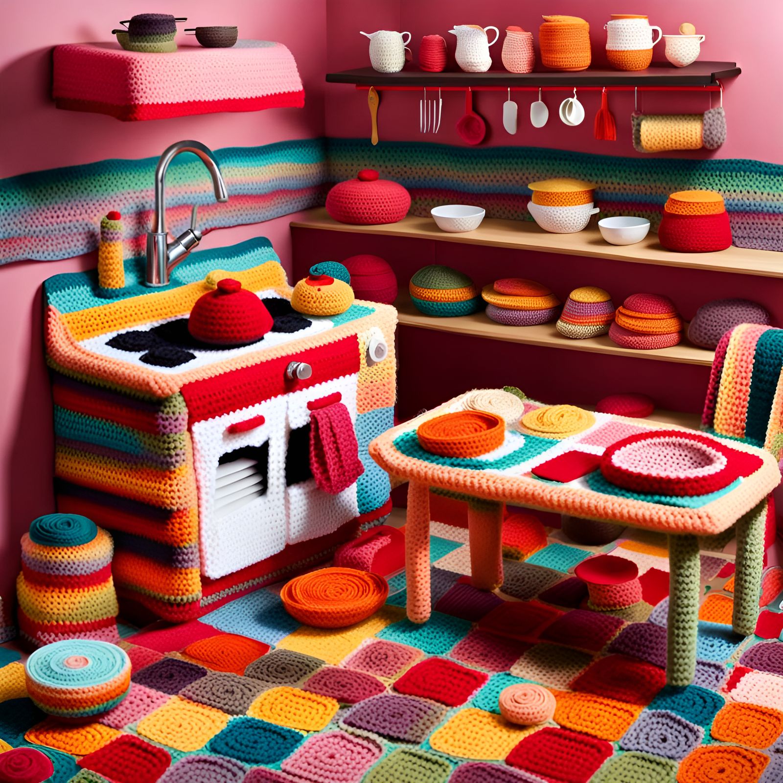 Tiny Yarn Kitchen - AI Generated Artwork - NightCafe Creator