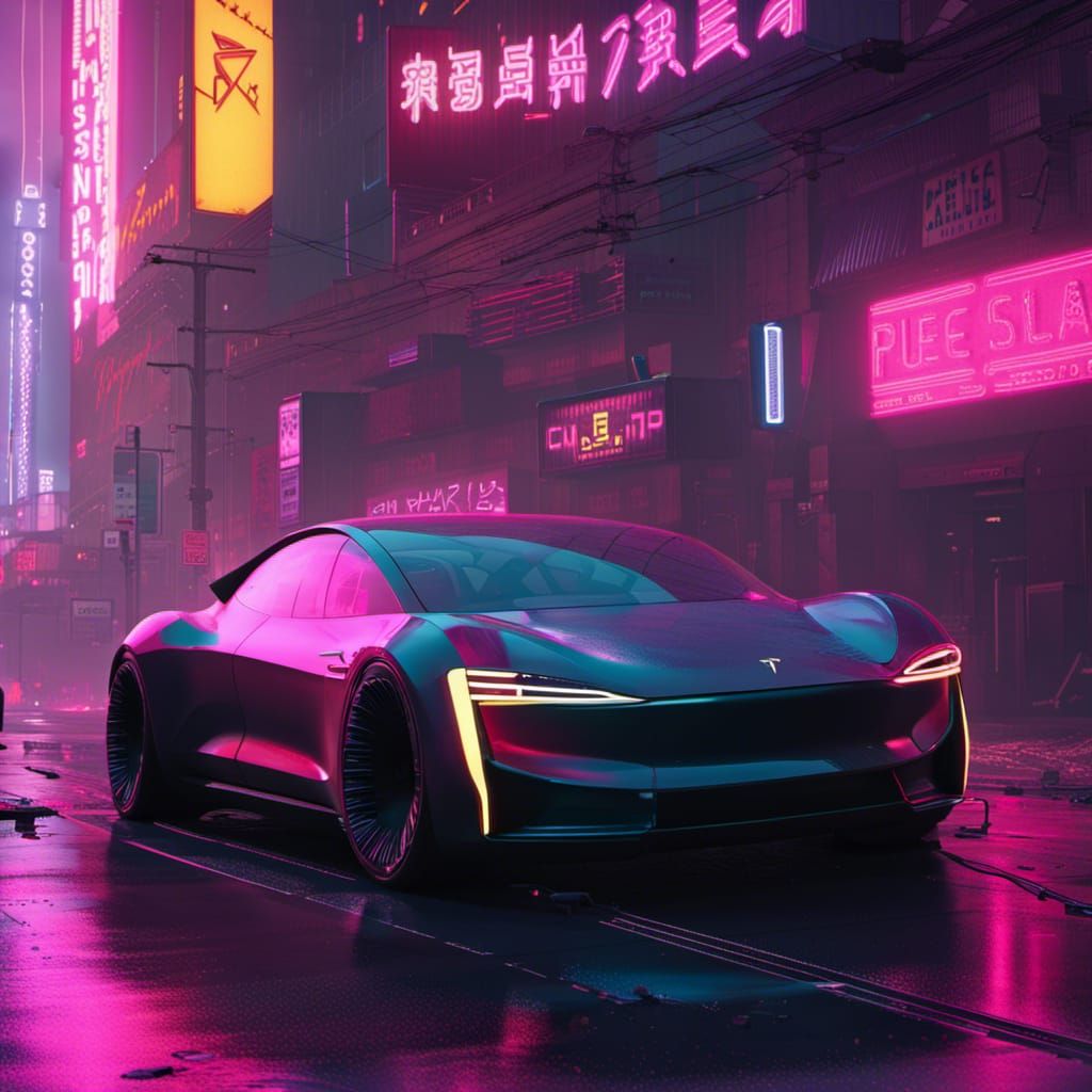 a technology tesla on a cyberpunk city - AI Generated Artwork ...