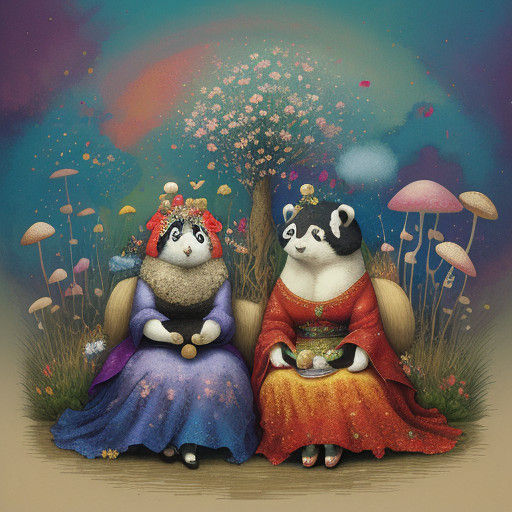 Whimsical two pandas, whimsical illustration, magical, Anna Silivonchik ...