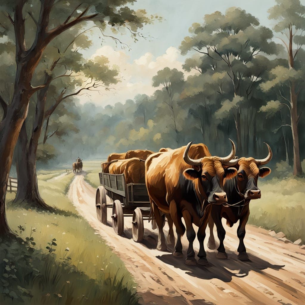Oxen Cart - Rustic Realism Masterpiece: Oxen Cart in Golden ...