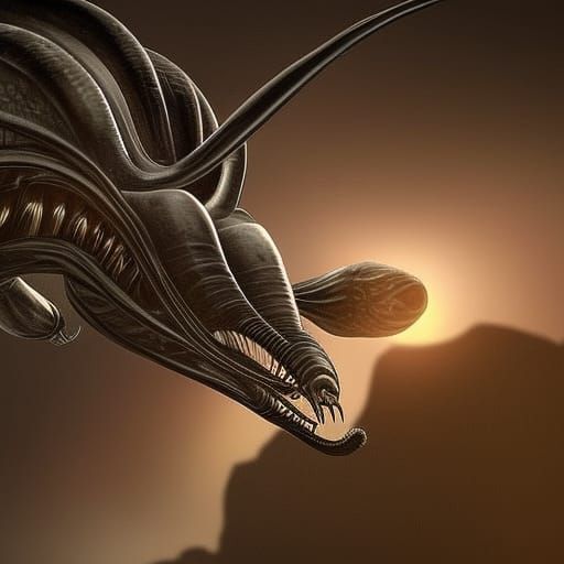 A blind, bird-like alien with fixed wings, a wide mouth, and two ...