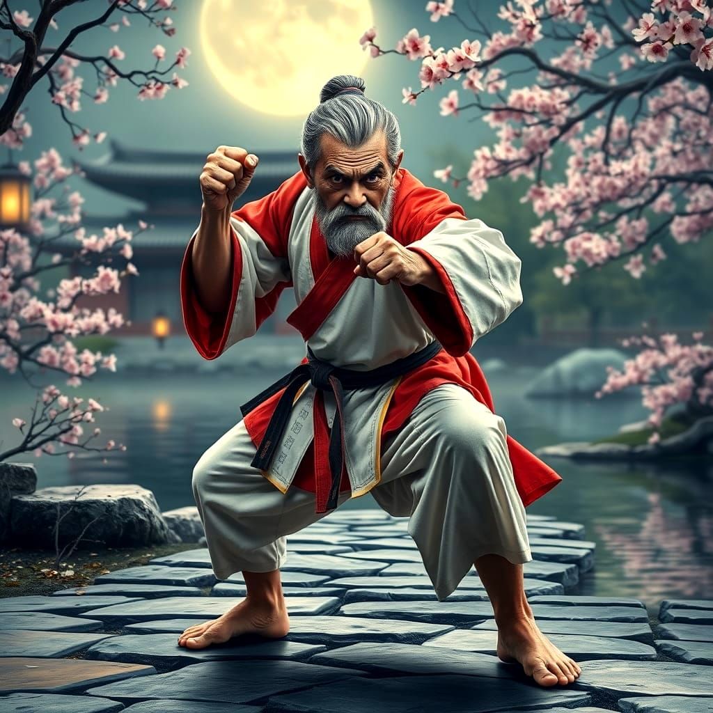 master - Stoic Asian Wizard in Karate Gi