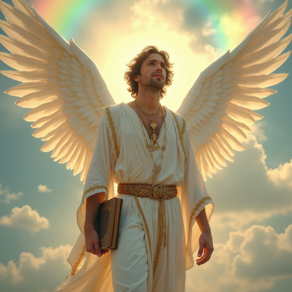 Majestic Archangel Raziel with Wings and Golden Ro... - AI Art
